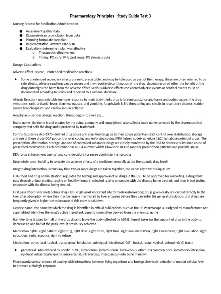 Pharmacology Principles Test 3 Study Guide | PDF | Adverse Effect ...