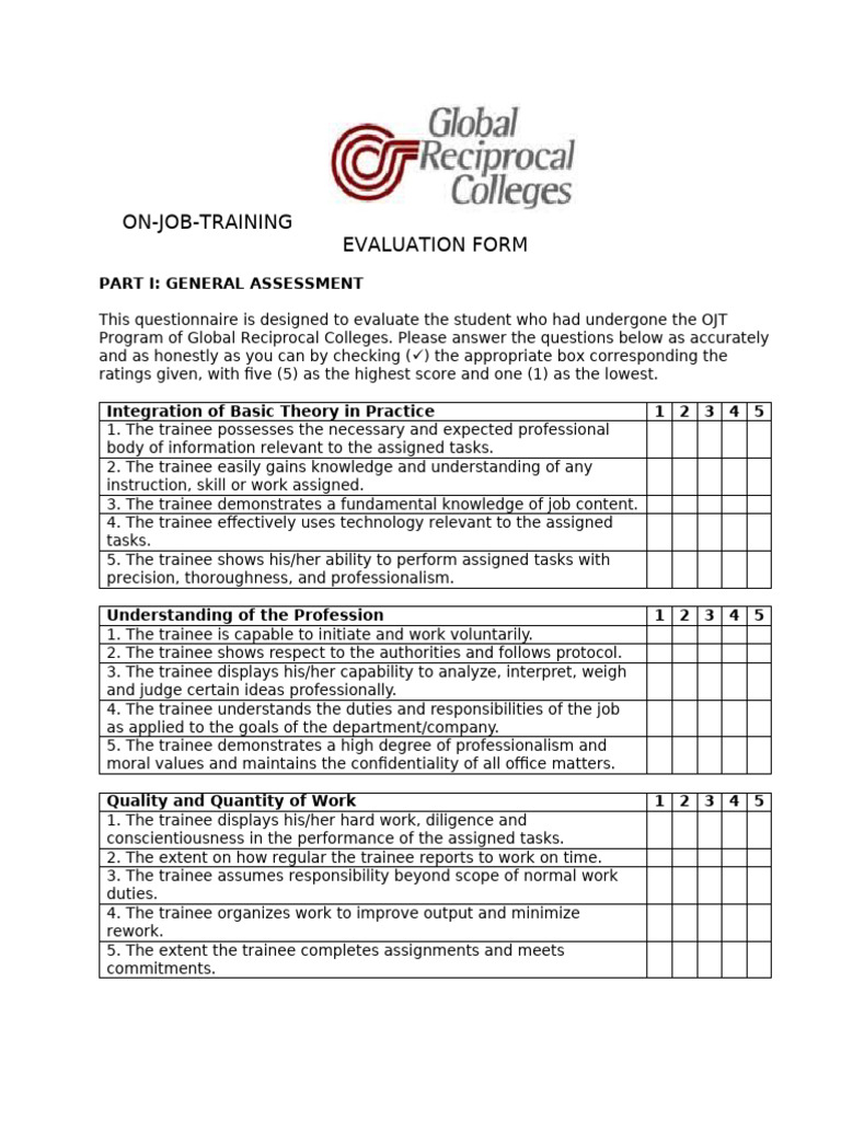 OJT Evaluation Form - Pagulayan | PDF | Cognition | Social Psychology