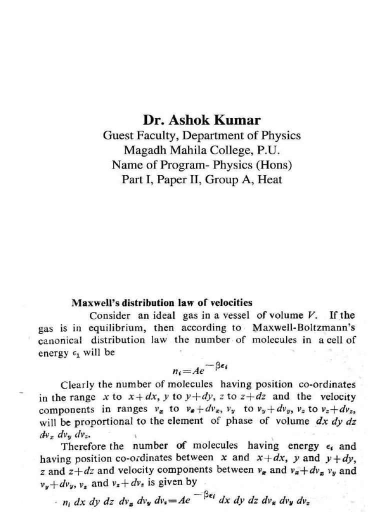 Maxwell Distribution Law | PDF