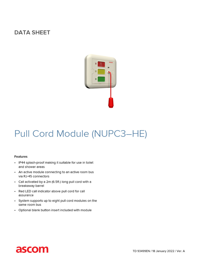 Pull Cord Module NUPC3–HE Data Sheet | PDF | Electrical Engineering ...