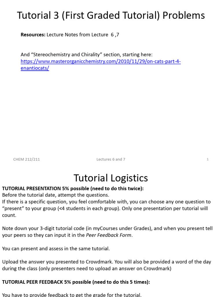 Tutorial 3 - Lectures 6, 7 | PDF | Stereochemistry