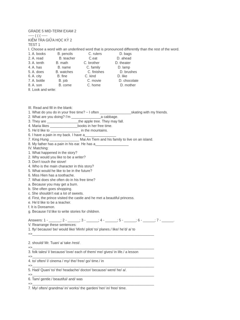 GRADE 5 MIDTERM TEST 2 (beta) | PDF