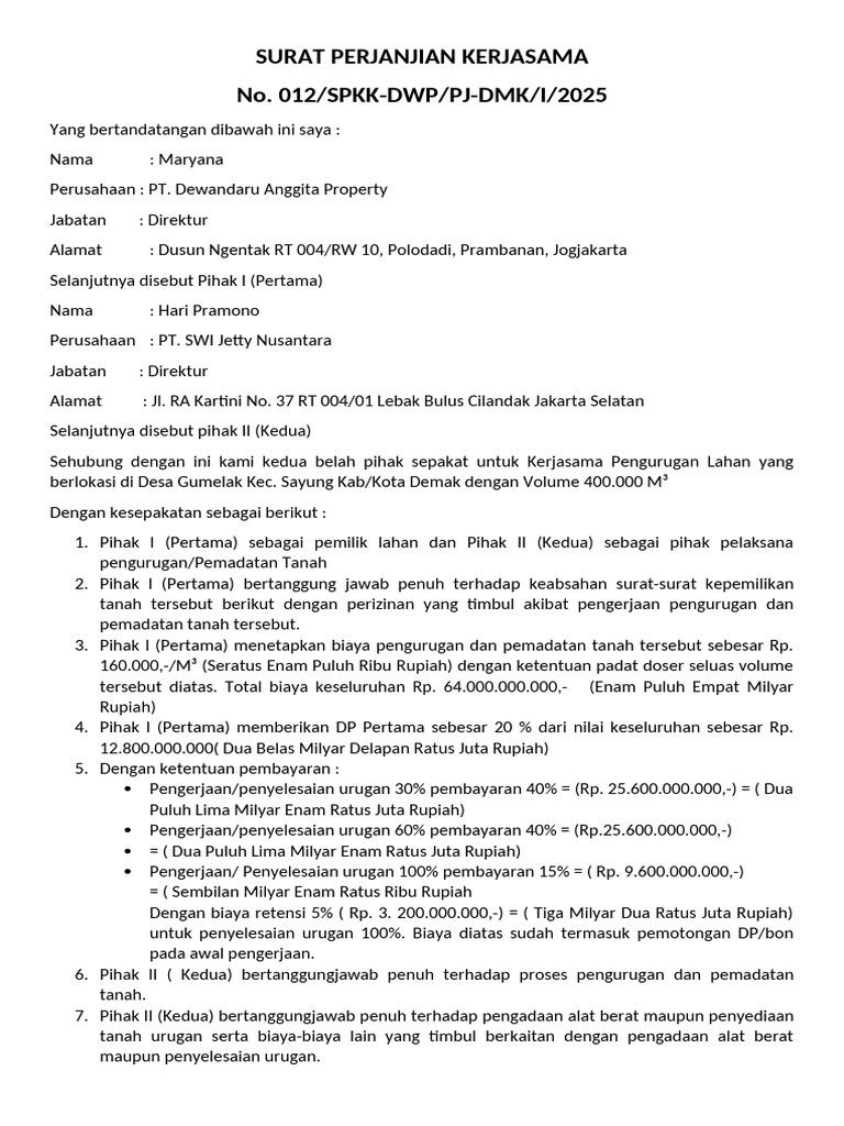 Draf SPK Pengurugan Lahan | PDF