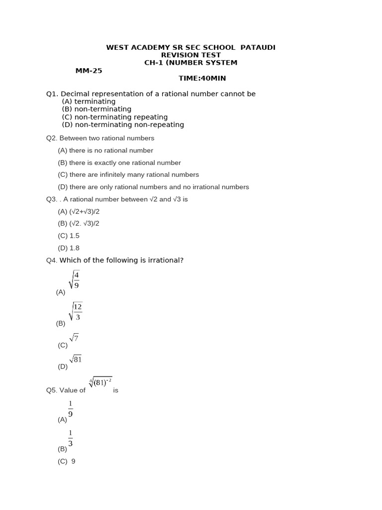 number system quiz | PDF