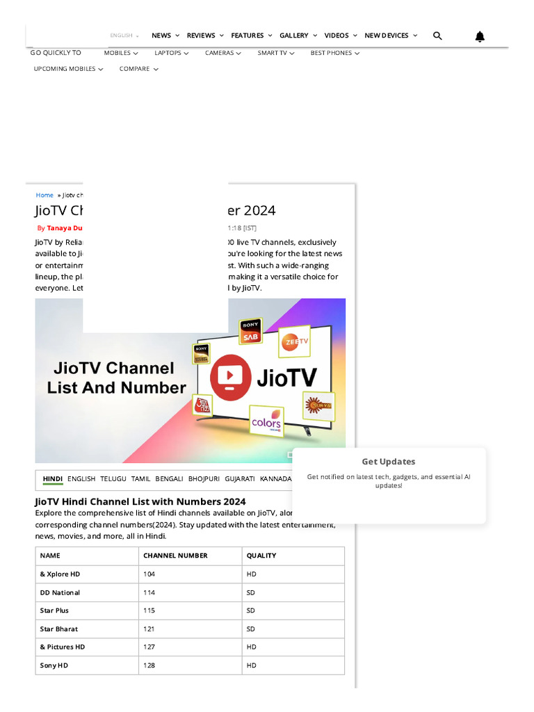 JioTV Channel Number List 2024 | PDF | Television Network