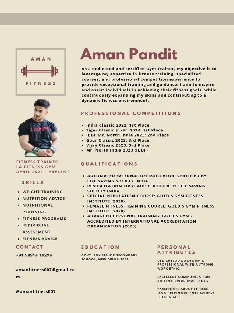 Aman Fitness Resume | PDF | Personal Trainer
