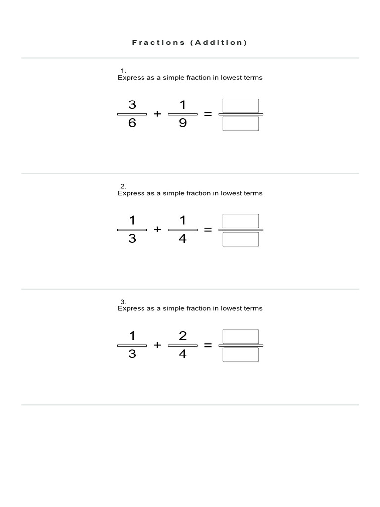 NMP August 20 2024 ADDITION OF DISSIMILAR FRACTIONS Without Answers ...