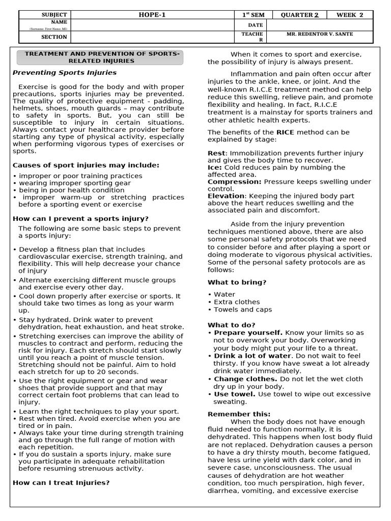 HOPE 1 Module and Worksheet Q2 WEEK 2 | PDF | Dehydration | Causes Of Death