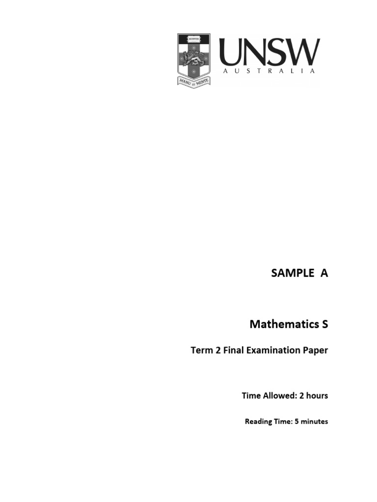 UNSW Foundation Studies Math Exam Paper | PDF | Function (Mathematics ...