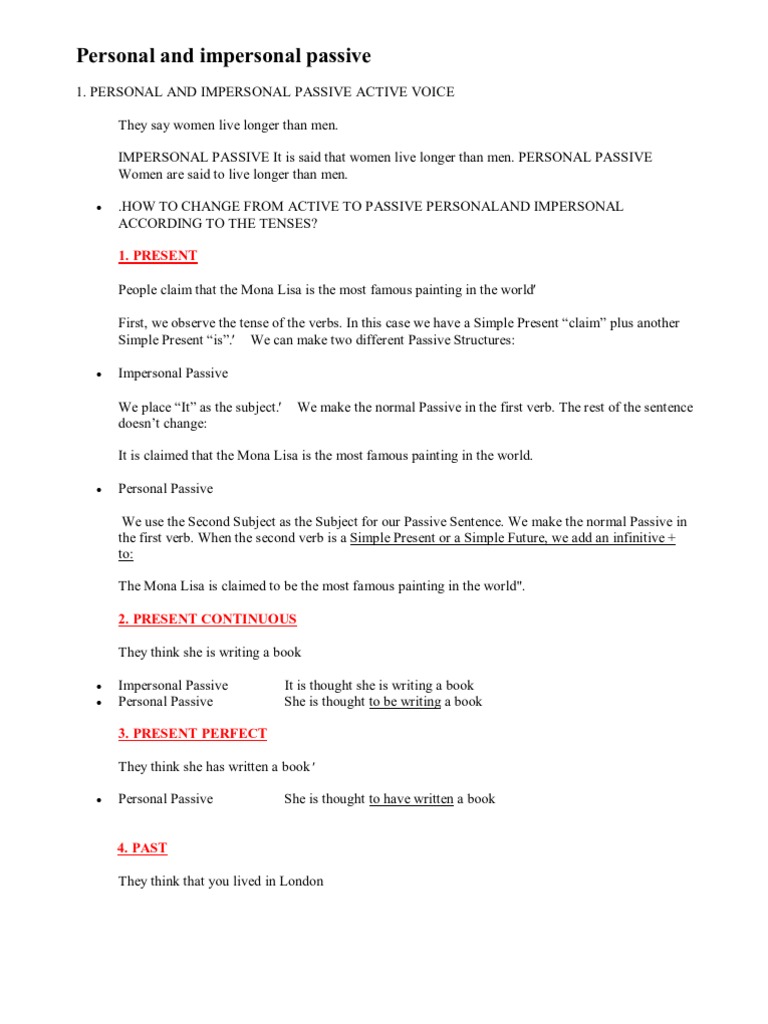 Personal vs Impersonal Passive Voice | PDF