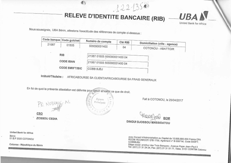 Rib Uba Pour Les Depots A La Banque | PDF