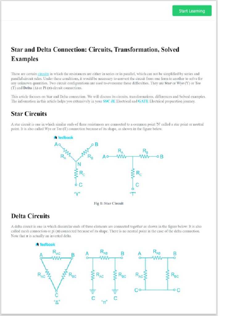 BEE Star Delta Connection Circuits Transformation Difference | PDF