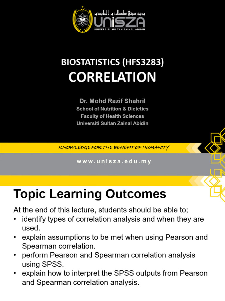 Biostatistics Hfs3283 Correlation Pdf Statistical Analysis Teaching Mathematics