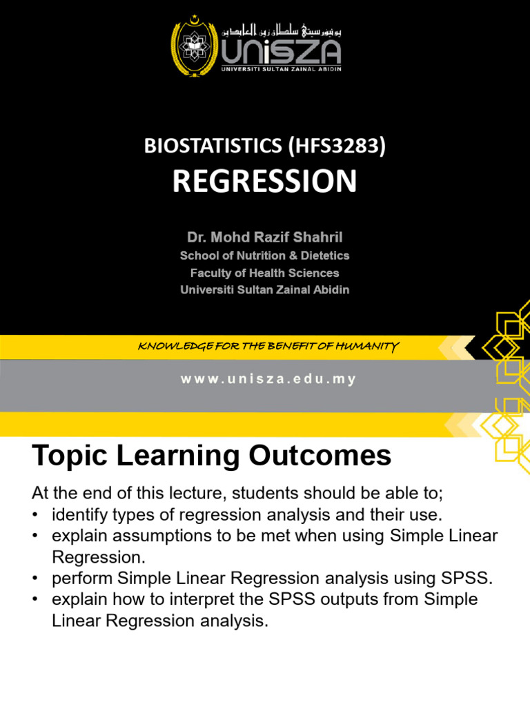 Biostatistics (Hfs3283) Regression | PDF | Regression Analysis | Linear Regression