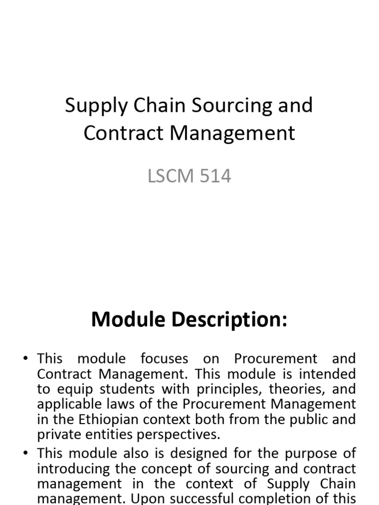 Supply Chain Sourcing & Contract Management | PDF | Supply Chain ...