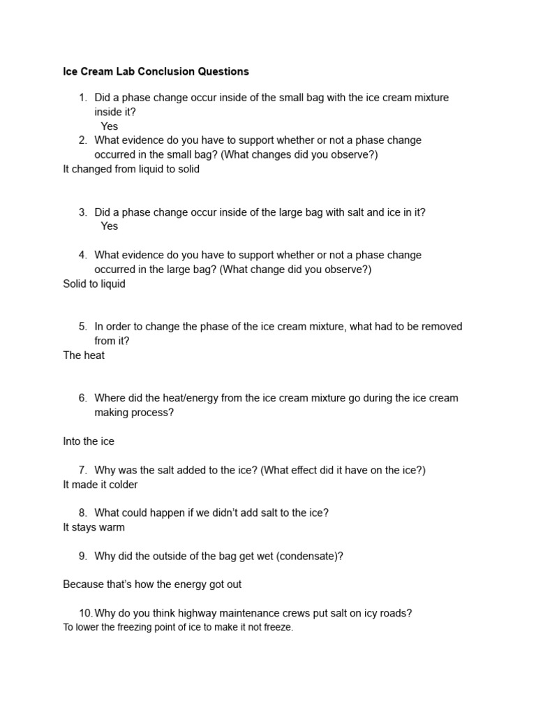 Ice Cream Lab: Phase Change Insights | PDF