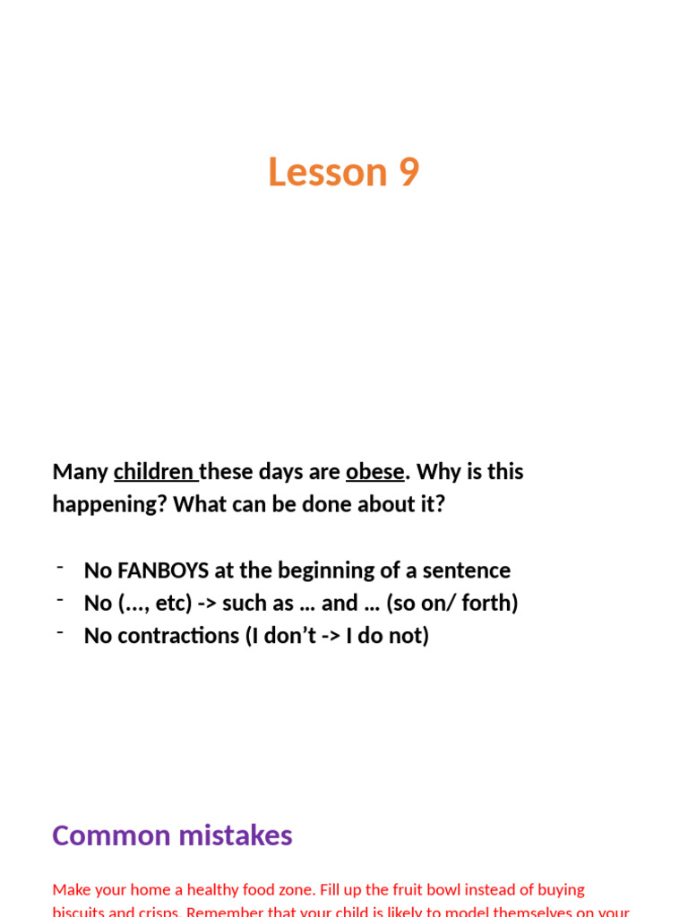 Lesson 9 | PDF | Obesity | Childhood Obesity
