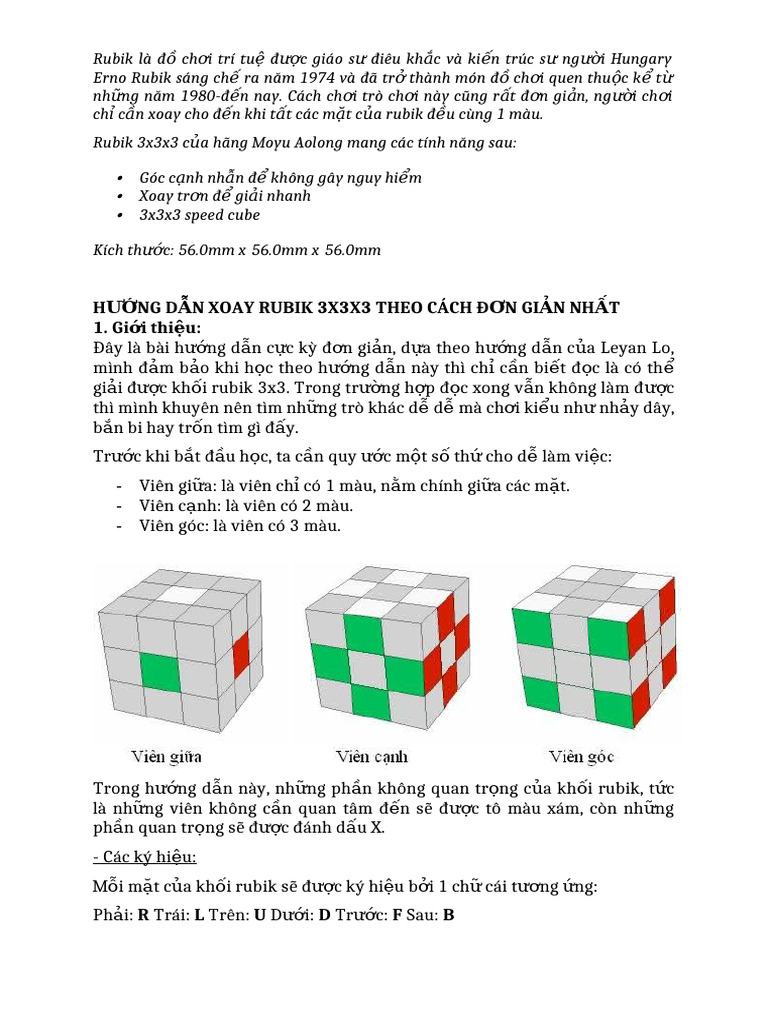 HƯỚNG DẪN XOAY RUBIK 3X3X3 THEO CÁCH ĐƠN GIẢN NHẤT | PDF