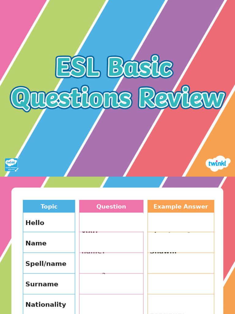 ESL Basic Questions Game | PDF