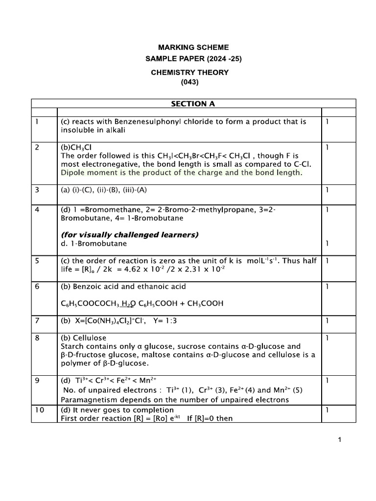 Chemistry Marking Scheme | PDF
