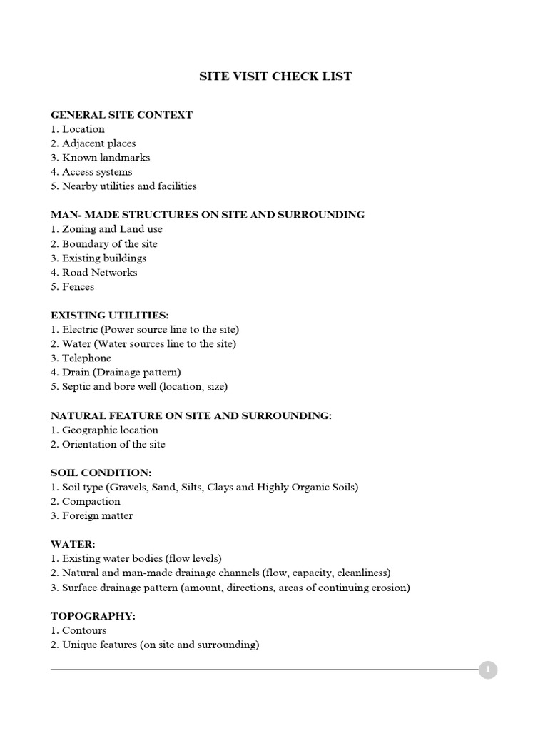 SITE VISIT CHECKLIST | PDF | Wound | Drainage