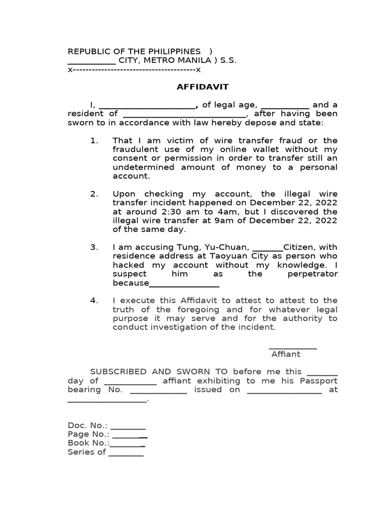 Affidavit (wire Transfer) | PDF