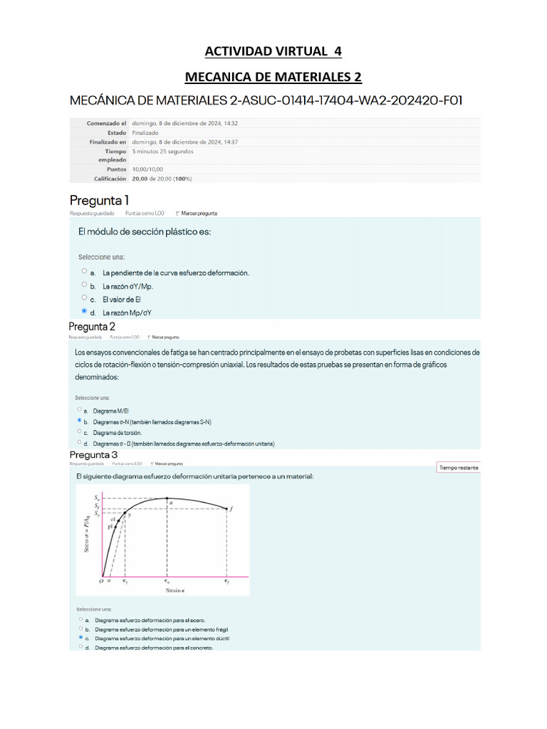 Mecánica de Materiales 2: Actividad 4 | PDF