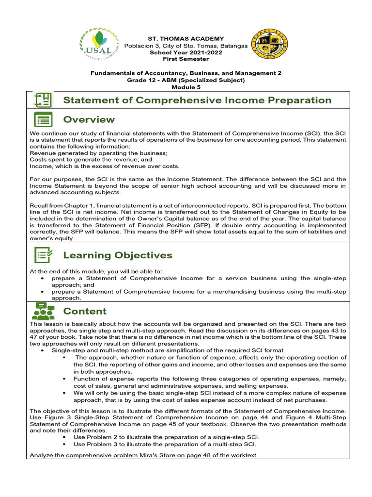 Module 5 in FABM2 - Ehandout | PDF | Expense | Income Statement