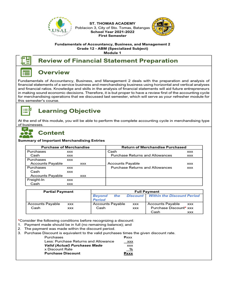 Module 1 in FABM2 - Ehandout | PDF | Debits And Credits | Business