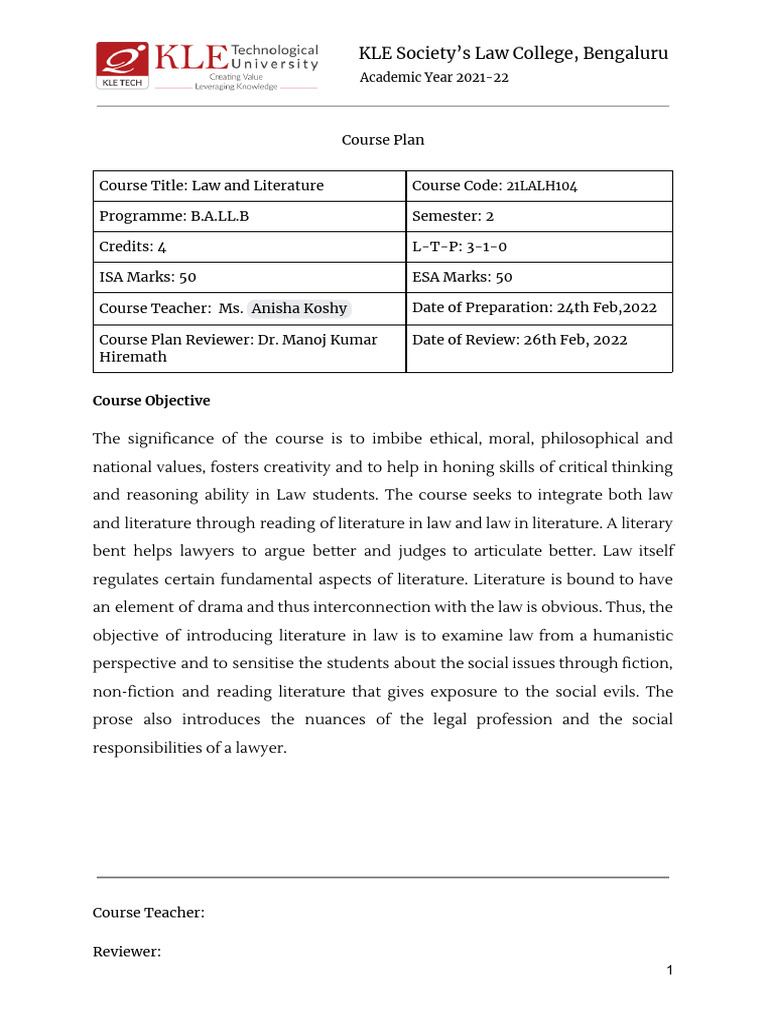 Law & Literature for B.A.LL.B Students | PDF | Critical Thinking