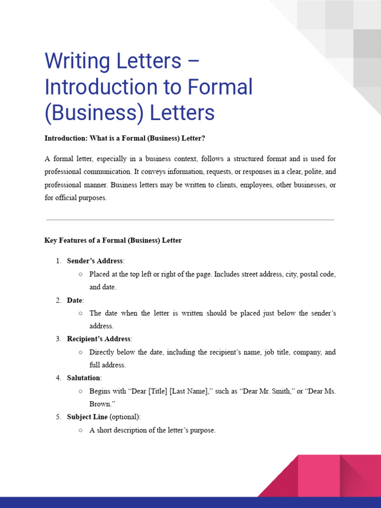 TUTE - Writing Letters Â Introduction To Formal (Business) Letters | PDF