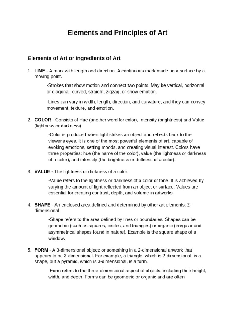 Elements and Principles of Art | PDF | Composition (Visual Arts) | Shape