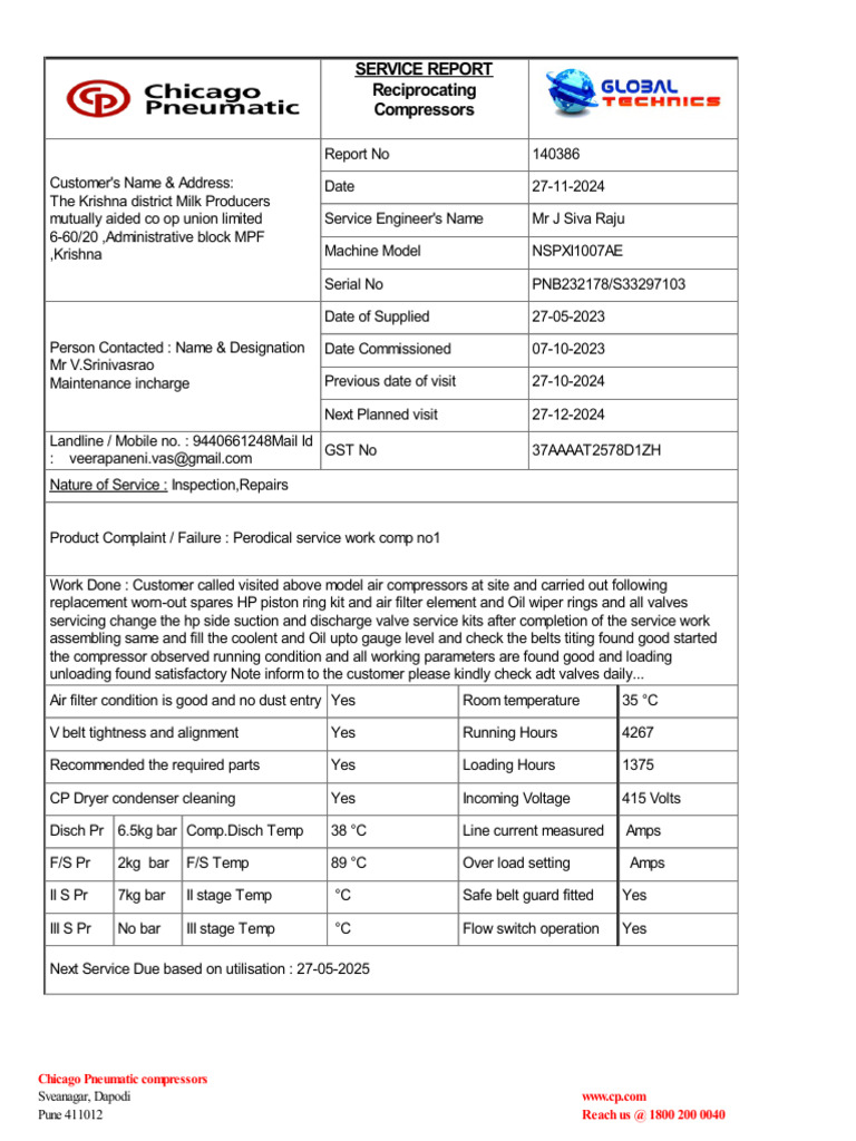 Air Com 2000 Hrs Service Report | PDF | Manufactured Goods | Mechanical ...