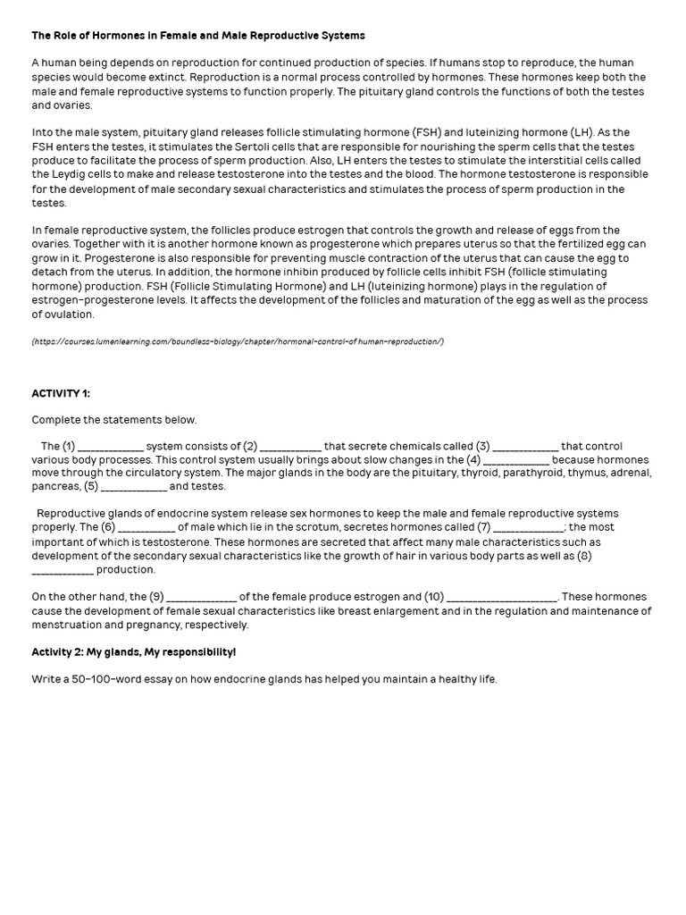 Hormones in Male and Female Reproduction | PDF | Luteinizing Hormone ...