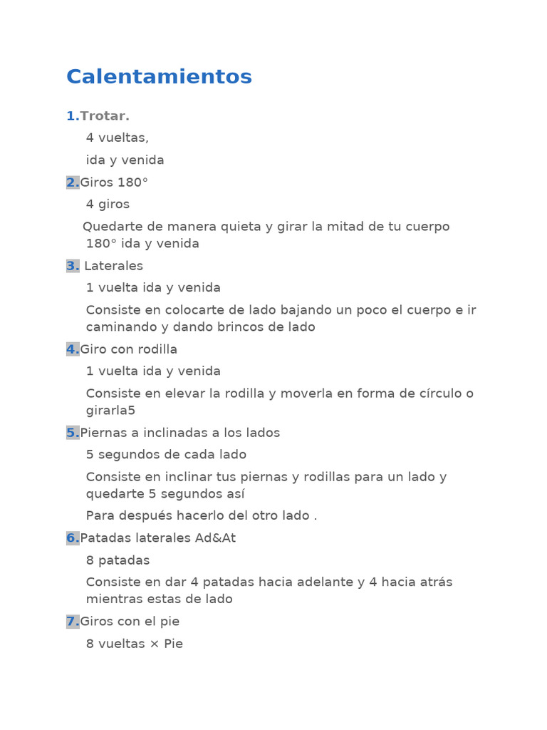Ejercicios Efectivos para Calentamiento | PDF