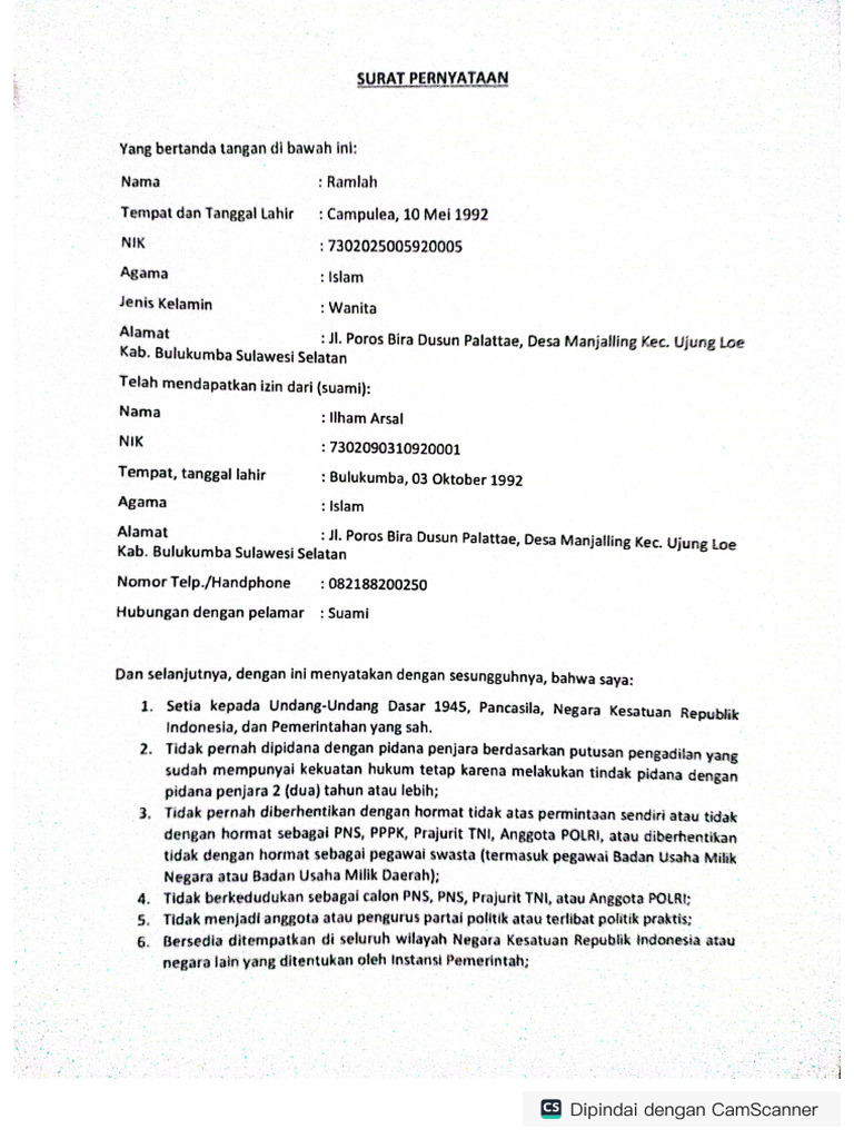 Surat Pernyataan Ramlah | PDF