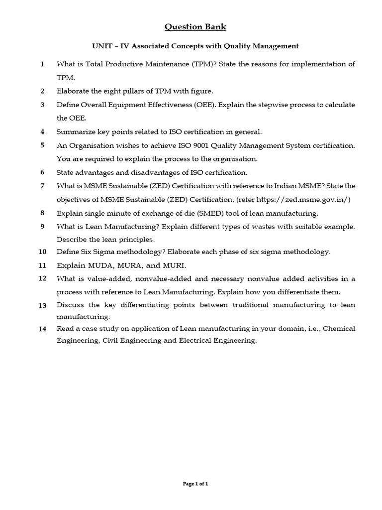 Bqm Question Bank UNIT - IV | PDF