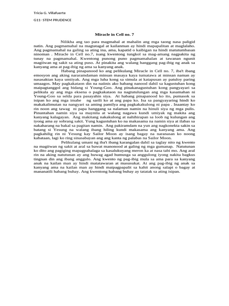 Replektibong Sanaysay (MIRACLE NO.7) | PDF