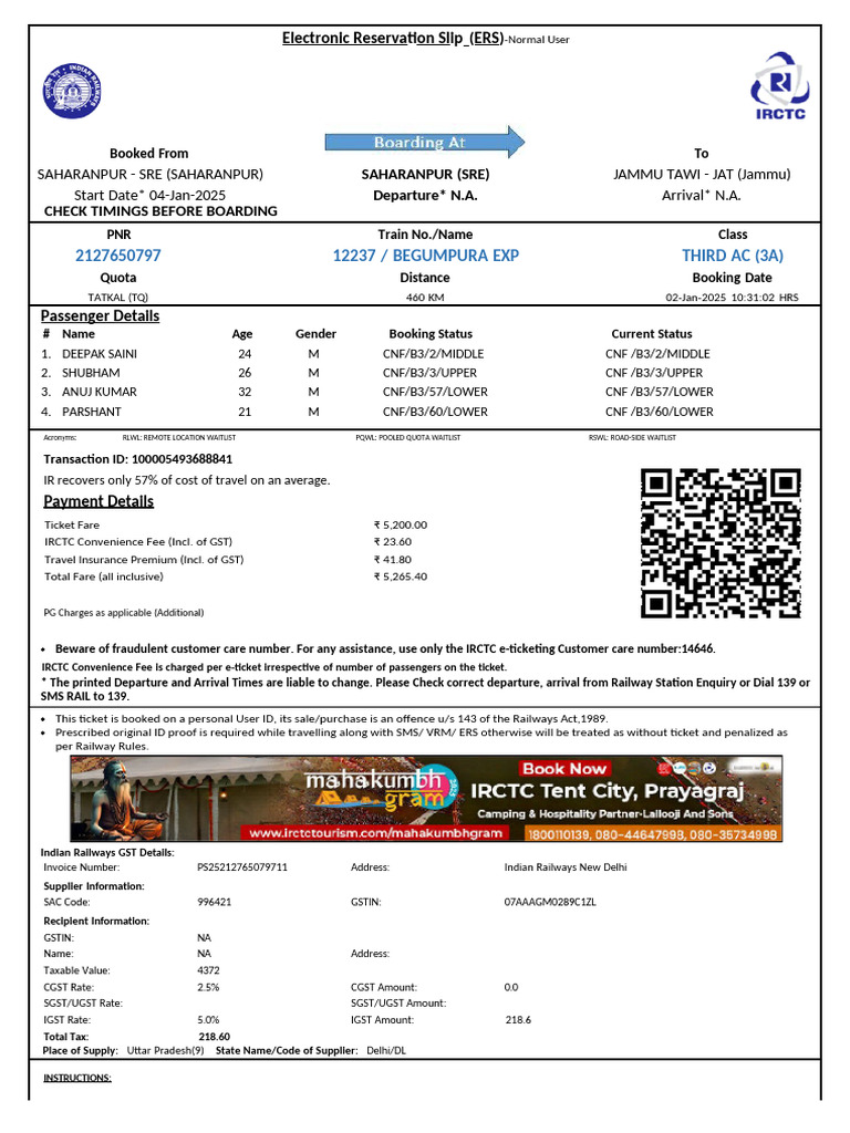 deepak jamu tavi ticket | PDF | Value Added Tax | Payments