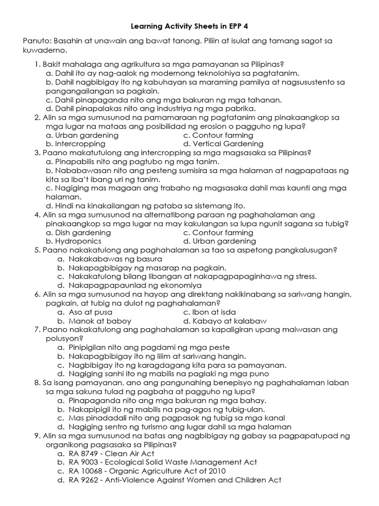 Learning Activity Sheets in EPP 4 | PDF