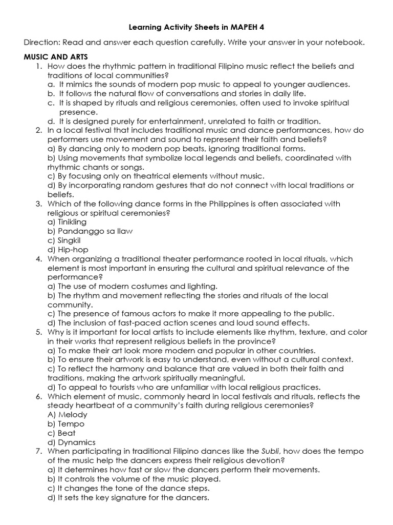 Learning Activity Sheets in MAPEH 4 | PDF | Dances | Rhythm