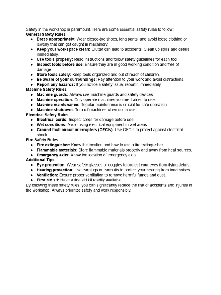 Safety Rules in Workshop-0001 | PDF