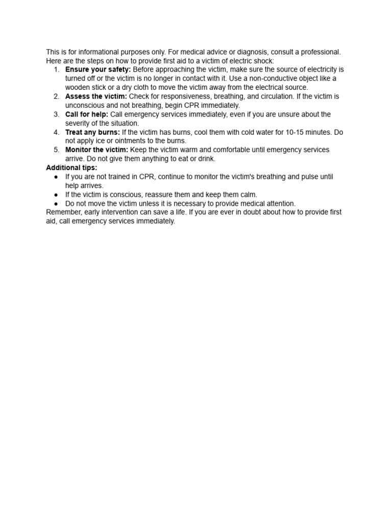 First Aid To A Victim of Electric Shock | PDF