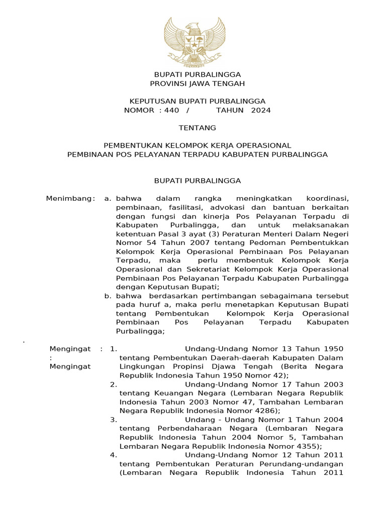 Draf SK Bupati Pokjanal Posyandu 2024 Meh Dadi | PDF