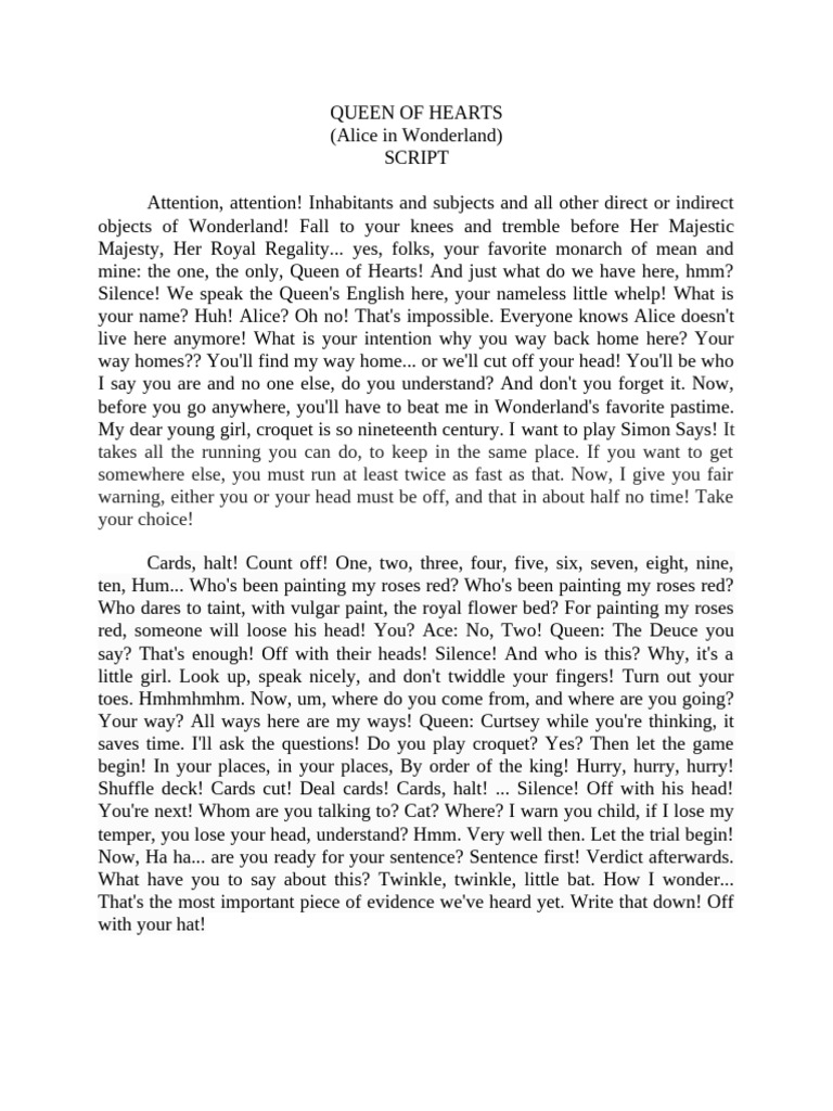 QUEEN OF HEARTS Script! | PDF