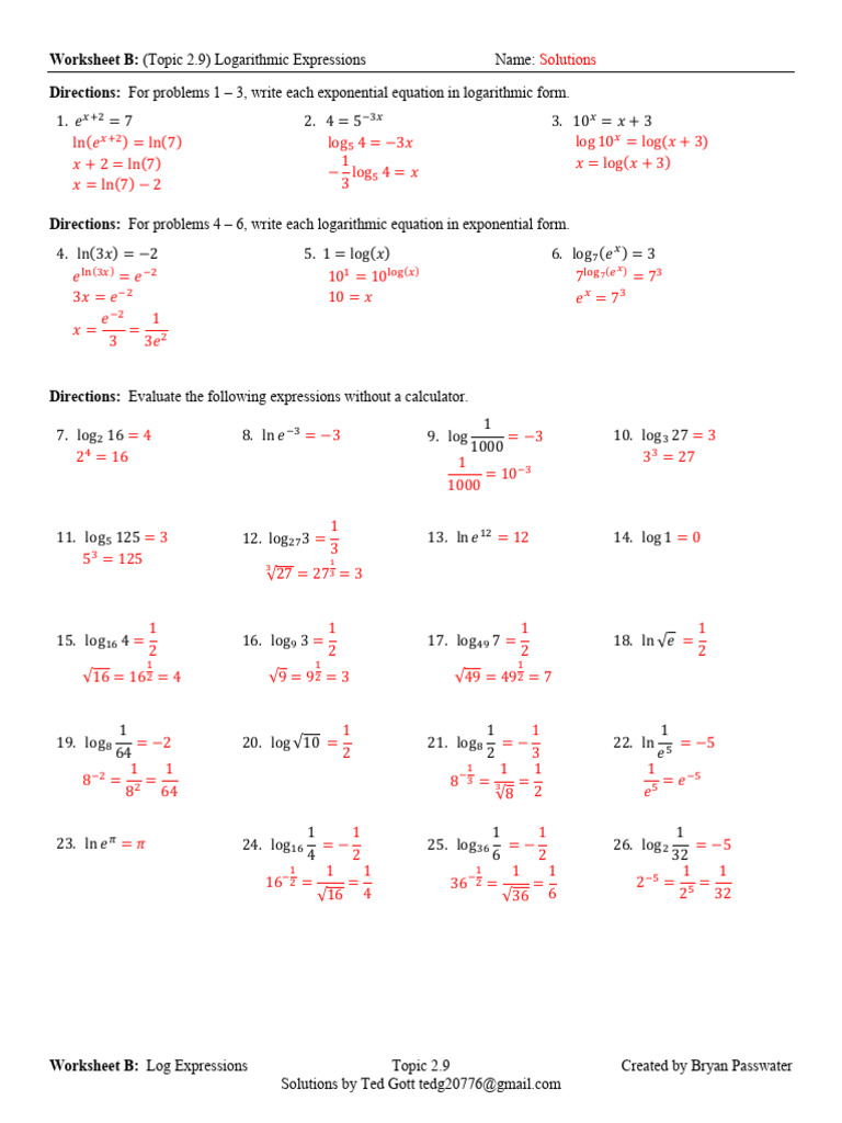 Logarithmic Expressions Worksheet | PDF | Logarithm | Functions And Mappings