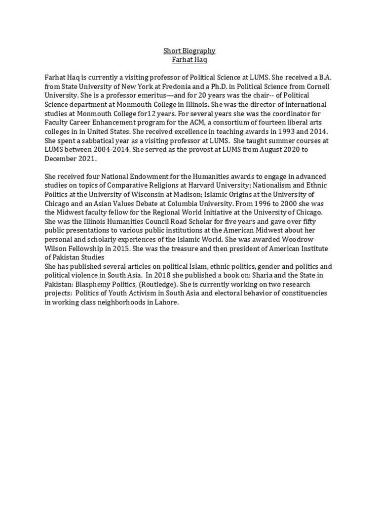 Short Biography - Dr. Haq | PDF