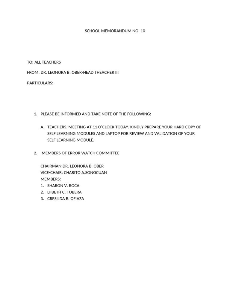 School Memorandum No | PDF