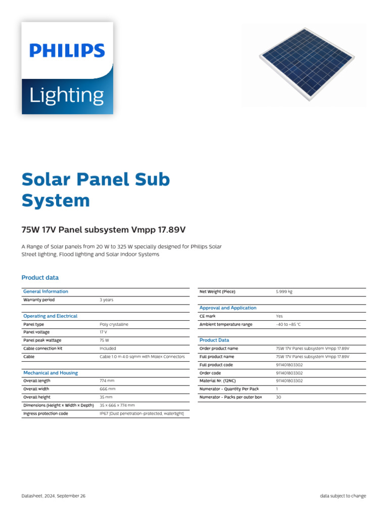 75W 17V Solar Panel Subsystem Specs | PDF | Solar Panel | Electronics
