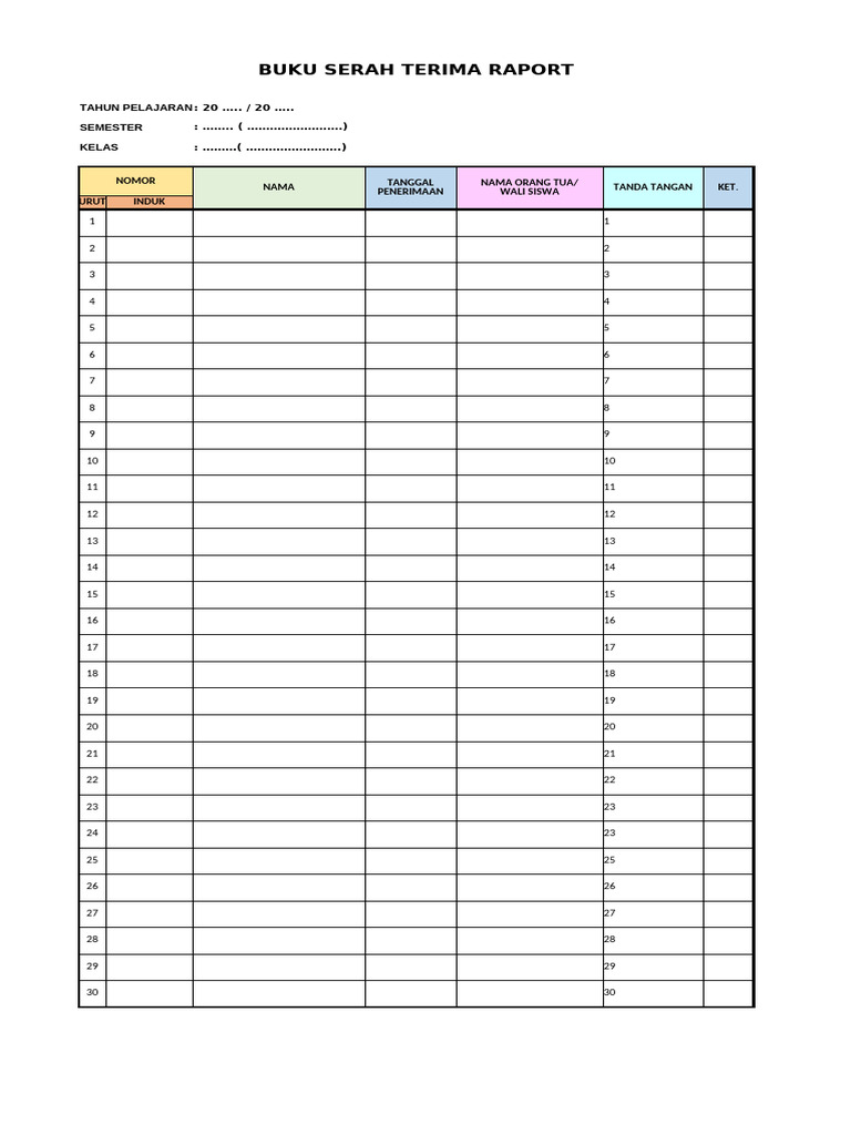 FORMAT BUKU SERAH TERIMA RAPORT | PDF